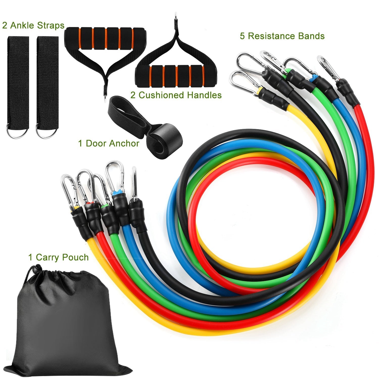 11Pcs Resistance Bands Set Fitness Workout Tubes Exercise Tube Bands U ...